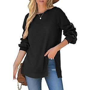 WIHOLL Womens Tops Dressy Casual Long Sleeve Black Crewneck Sweatshirt Lightweight XL