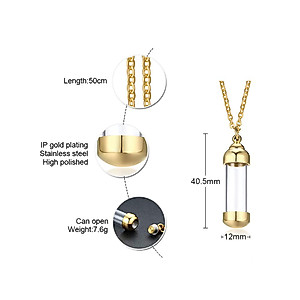 Mealguet Jewlery Pack of 2 Stainless Steel Glass Cremation Urn Pendant, Ashes Holder Memorial Pendant Necklace with Chain, Keepsake Jewelry,Gold Plated
