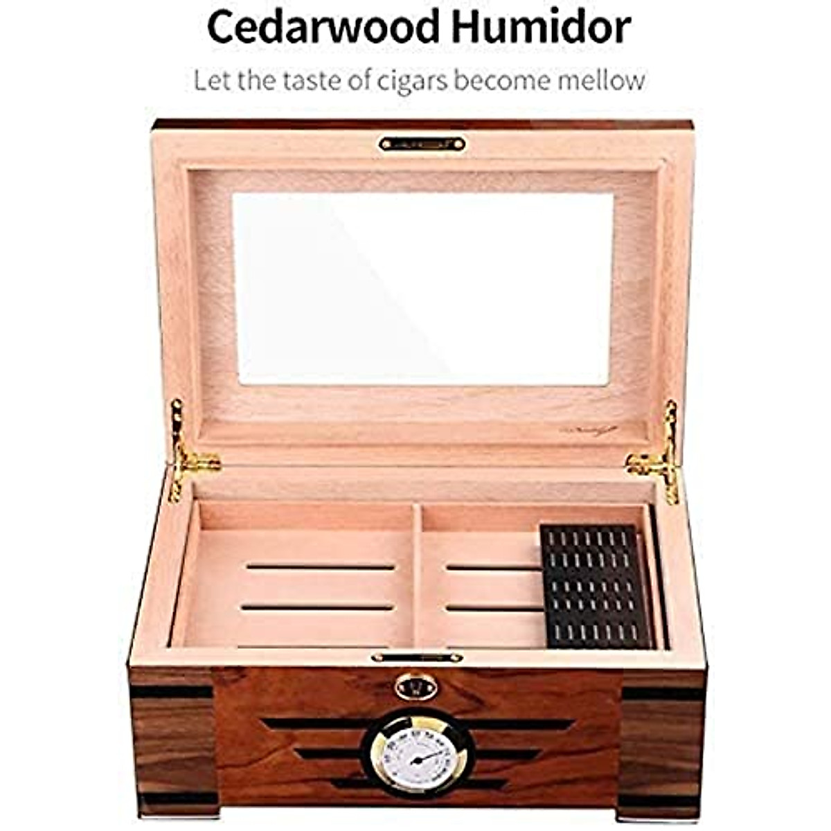 GagalU Cigar Humidor Box with Hygrometer and Humidifier, Crude Wood Desktop Cigar Cases Decorative Box