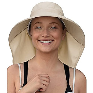 Outdoor Fishing-Hat Summer Sun-Hats for Women - Wide Brim UPF 50+ Fishing Hat UV Protection Hiking Hat with Neck Flap Cap Beige
