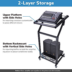 AW Rack Mount DJ Mixer Stand Studio Equipment Adjustable Stage Cart w/Wheel Music Party Show 16U