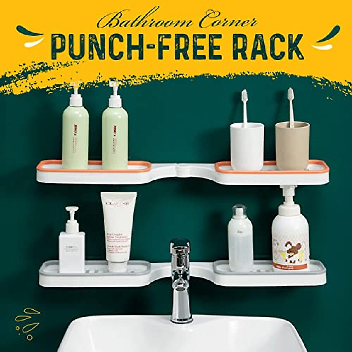 VENOAL Foldable Corner Shower Caddy,Wall Mounted Bath Shelf, No Drilling Self Adhesive Shower Organizer,Can be Rotated 180 Degrees,Suitable for Washstand or Shower Corner (Grey)