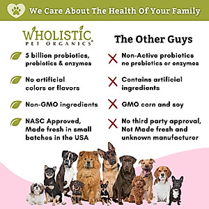 Wholistic Pet Organics: Probiotic Chews for Dogs Digestive Health - 60 Count - Dog Probiotics and Digestive Enzymes - Support Gut Health Immune Supplement Prevents Dog Digestive Problems