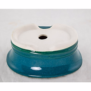 1 Pcs Oval Teal Green Glazed Shohin Bonsai, Succulent Pot 5.75"x 4.5"x 2.25" + Mesh