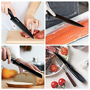 TICWELL Knife Set, 19 Pieces German Stainless Kitchen Knife Block Sets Include Accessories,Black