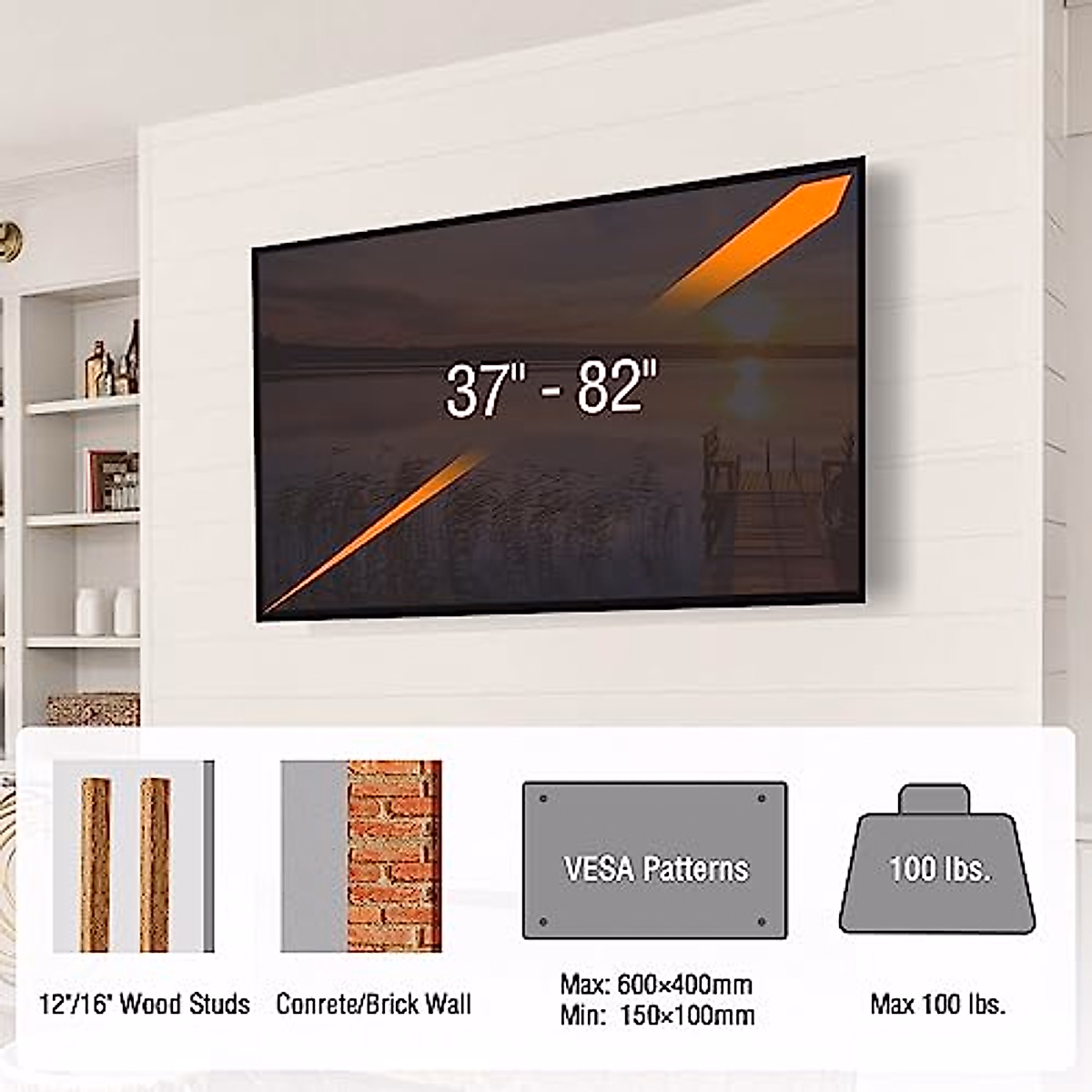 ELIVED TV Wall Mount for Most 37-82 Inch OLED QLED TVs, 8 Ball Bearings Smooth Swivel Extend for Ultra Slim Screens, Full Motion Wall Mount TV Bracket Max VESA 600x400mm, 100 lbs. Fits 16" Wood Studs