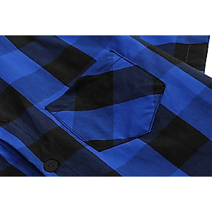 Cromoncent Mens Plaid Shirt Short Sleeve Summer Button Down Shirts Buffalo Plaid Blue, Large