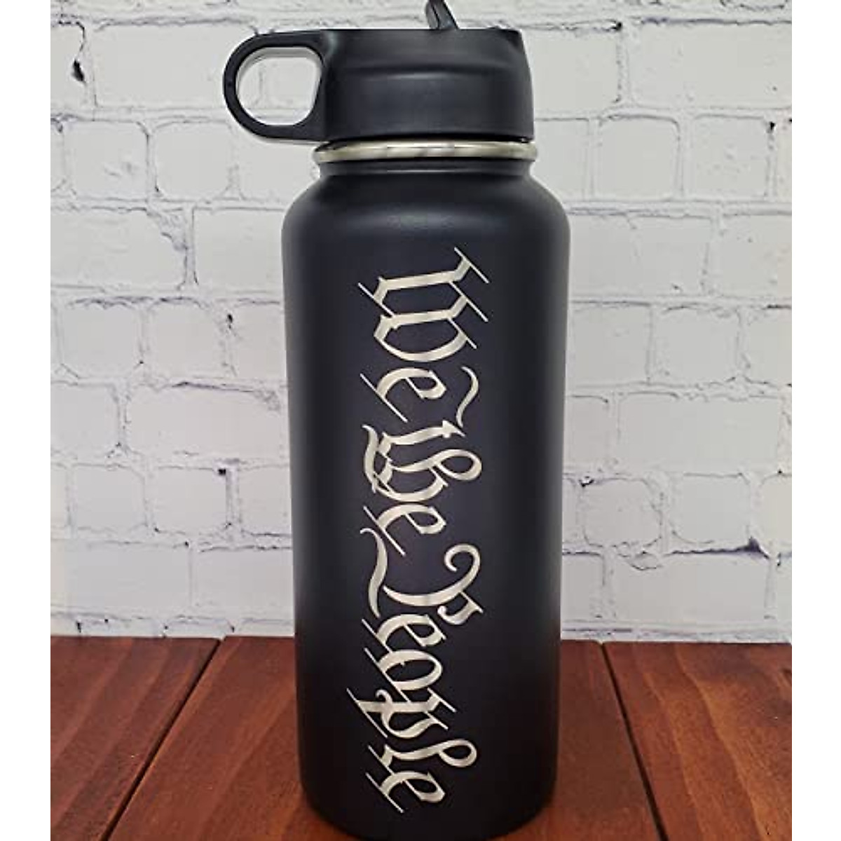 WTP We The People American Flag Stainless Steel Water Bottle Insulated - Double Walled Two-Sided Laser Engraved Hydration Bottle Hot or Cold / 32 oz US Constitution