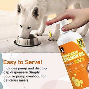 Salmon Oil for Dogs & Cats - Omega 3 Fish Oil Supplement for Healthy Skin & Coat, Joint & Bone Support, Allergy Relief, & Inflammation Defense - 32oz All-Natural Liquid Food Supplement