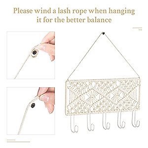 Mkono Key Holder for Wall Decorative Small Macrame Key Holder Boho Home Decor 5 Hooks Display Key Hanger for Entryway, Hallway, Bedroom, Living Room