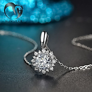 BLIVSTAR Moissanite Necklaces for Women 925 Sterling Silver Necklace with 1CT Diamond 18K Plated Pendant Dainty Jewelry Gift for Women Mom Girls