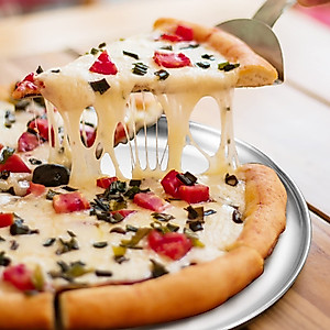 Deedro Stainless Steel Pizza Pan 13½ inch Round Pizza Tray Pizza Baking Sheet, Healthy Pizza Baking Pan Pizza Serving Tray Crisper Pan, Dishwasher Safe, 2 Pack