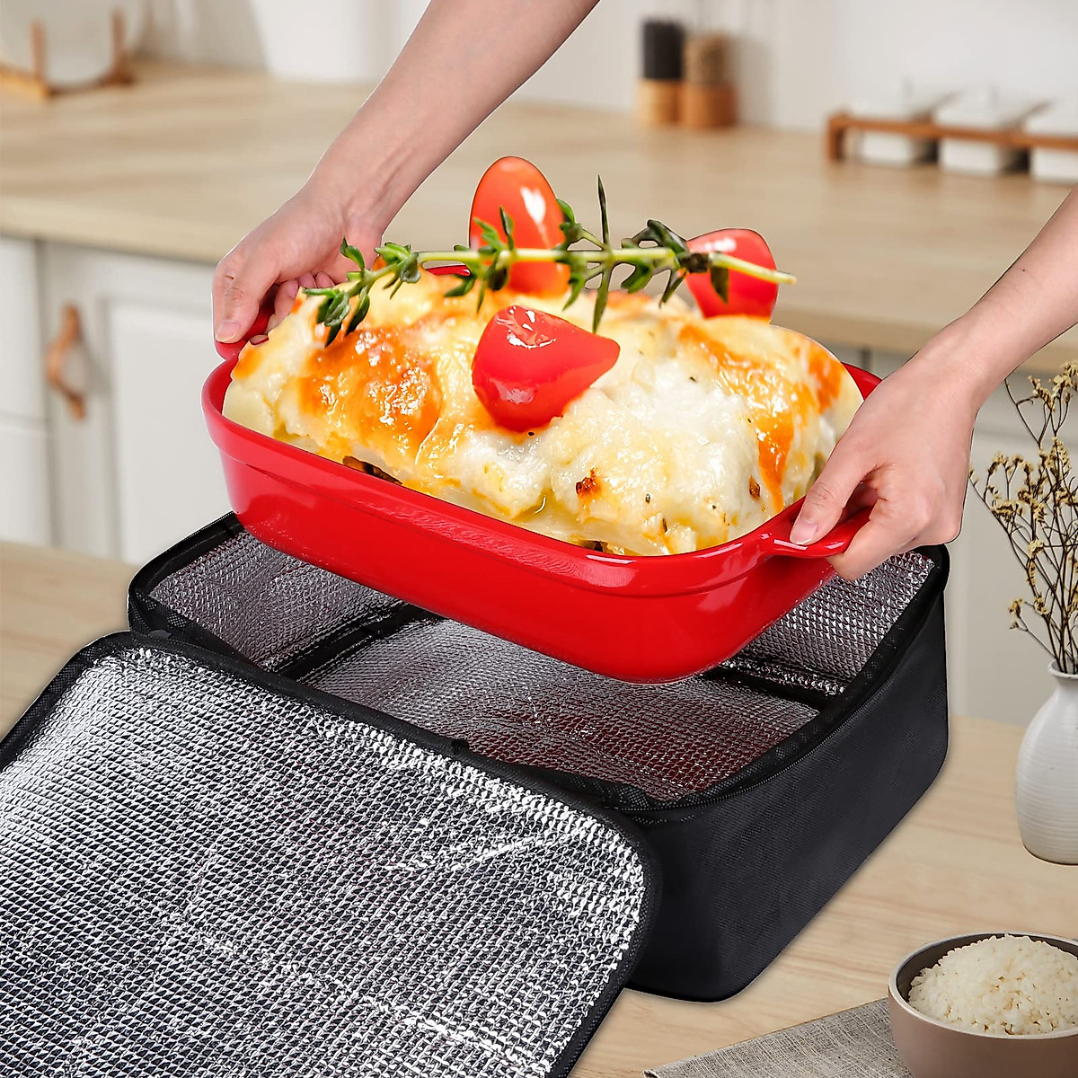 musbus Lunch Bag Insulated Thermal Food Carrier,Insulated Casserole Carrier, 9"x13" Baking Dish Carrier, Padded Lasagna Holder, Expandable Hot And Cold Thermal Tote Bag, Casserole