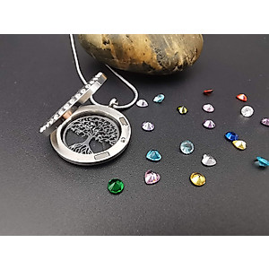 GOKING Family Tree of Life Floating Locket Necklace with 24 Birthstones, 30mm Diy Charms Living Memory Stainless Steel Pendant, Gifts for Mom Grandma Aunt Nieces Daughter Women