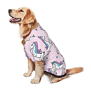 Large Dog Hoodie Cute-Unicorn-Star-Pink Pet Clothes Sweater with Hat Soft Cat Outfit Coat X-Large