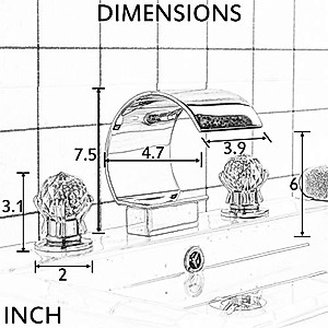 FUZ High Arc Waterfall Spout Bathroom Sink Faucet 3 Holes 2 Crystal Knobs Vanity Basin Mixer Tap 8-inch and Upwards Widespread Bathtub Filler Faucet,Chrome Finish