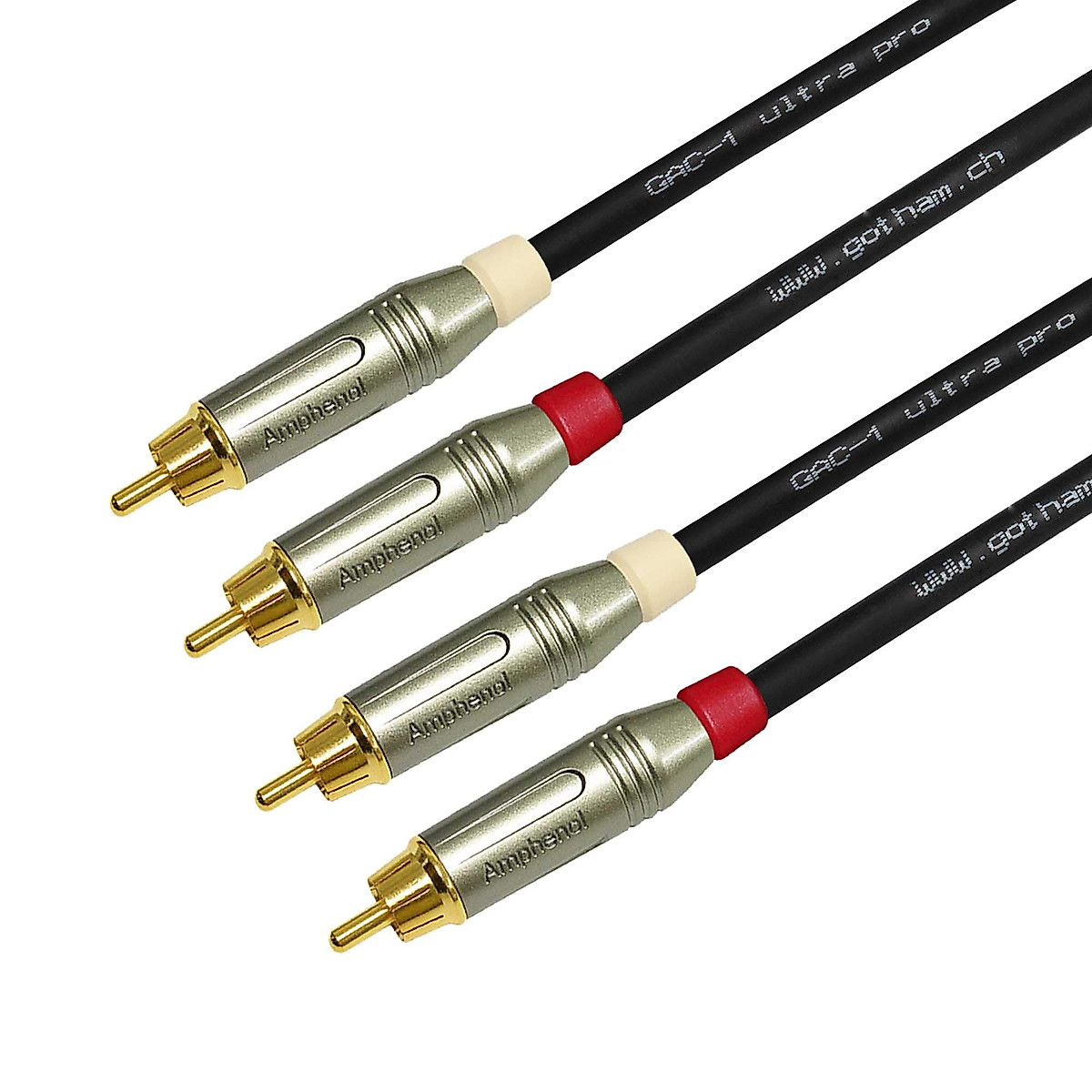 2 Foot RCA Cable Pair - Gotham GAC-1 Ultra Pro - Low-Cap (21pF/ft) Audio Interconnect Cable with Amphenol ACPR Die-Cast, Gold Plated RCA Connectors