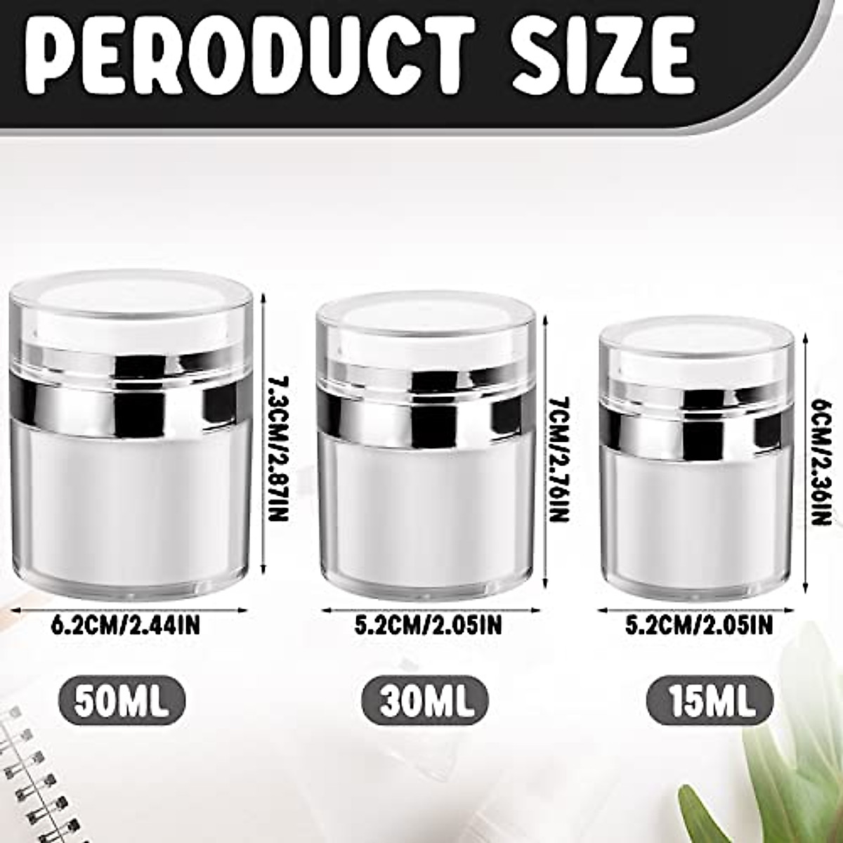 3PCS Cream Jar Vacuum Bottle, 15/30/50ml Empty Refillable Cosmetic Air Pump Jars Bottles, Portable Lotion Dispenser, Push Down Makeup Lotions Creams Travel Container for Travel