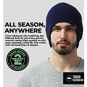 Tough Headwear Beanies for Men & Women - Knit Beanie, Warm & Soft Ribbed Beanie, Daily Knit Hat, Women & Mens Toboggan Hat for Cold Weather Navy Blue