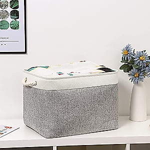 Bidtakay Baskets Set Fabric Storage Bins-White&Grey Bundled Baskets of 2 Large Baskets 16" X 11.8" X 11.8" + 3 Medium Baskets 15" X 11" X 9.5" for Closet, Shelves