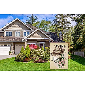 Balgardekor He is Risen Easter Garden Flag Vertical Double Sided Burlap Flower Cross Spring Summer Yard Outdoor Decor Home Decor (12.5 x 18, Easter)