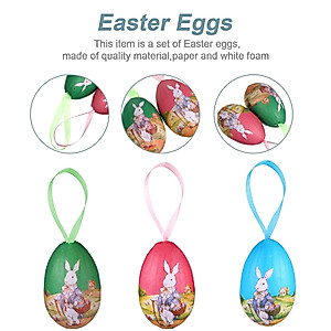 25 Pieces Paper Mache Egg Hanging Ornaments Easter Decoration, Foam Easter Bunny Hen and Egg Ornaments for Party Garden Home Decoration