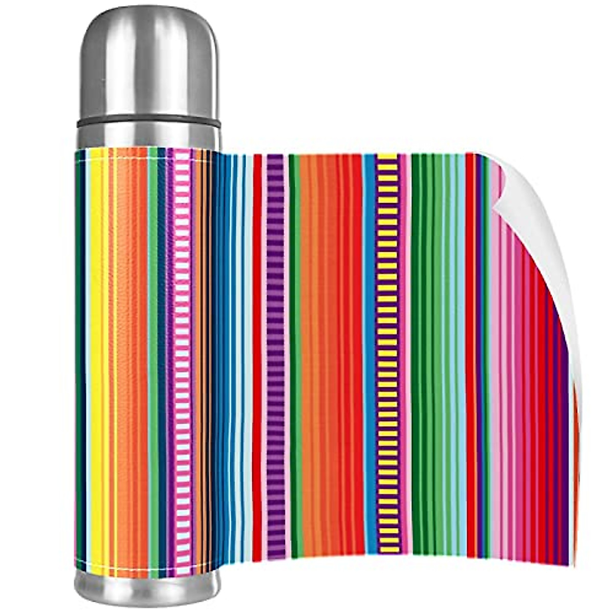 Colorful Boho Stripe Colorful Stainless Steel Coffee Thermos, Double Walled Insulated Water Bottle for Outdoor Sports, Office, Car (17 OZ/500ML)