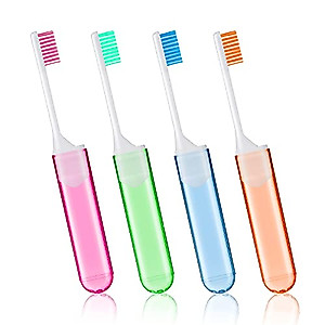 Sibba Toothbrush Covers 4 Pieces Folding Manual Toothbrushes Case Travel Kit Soft Bristles Tooth Brushes Mini Size Portable Brush Coverings Wrapped for Men Women Childrens Toddler