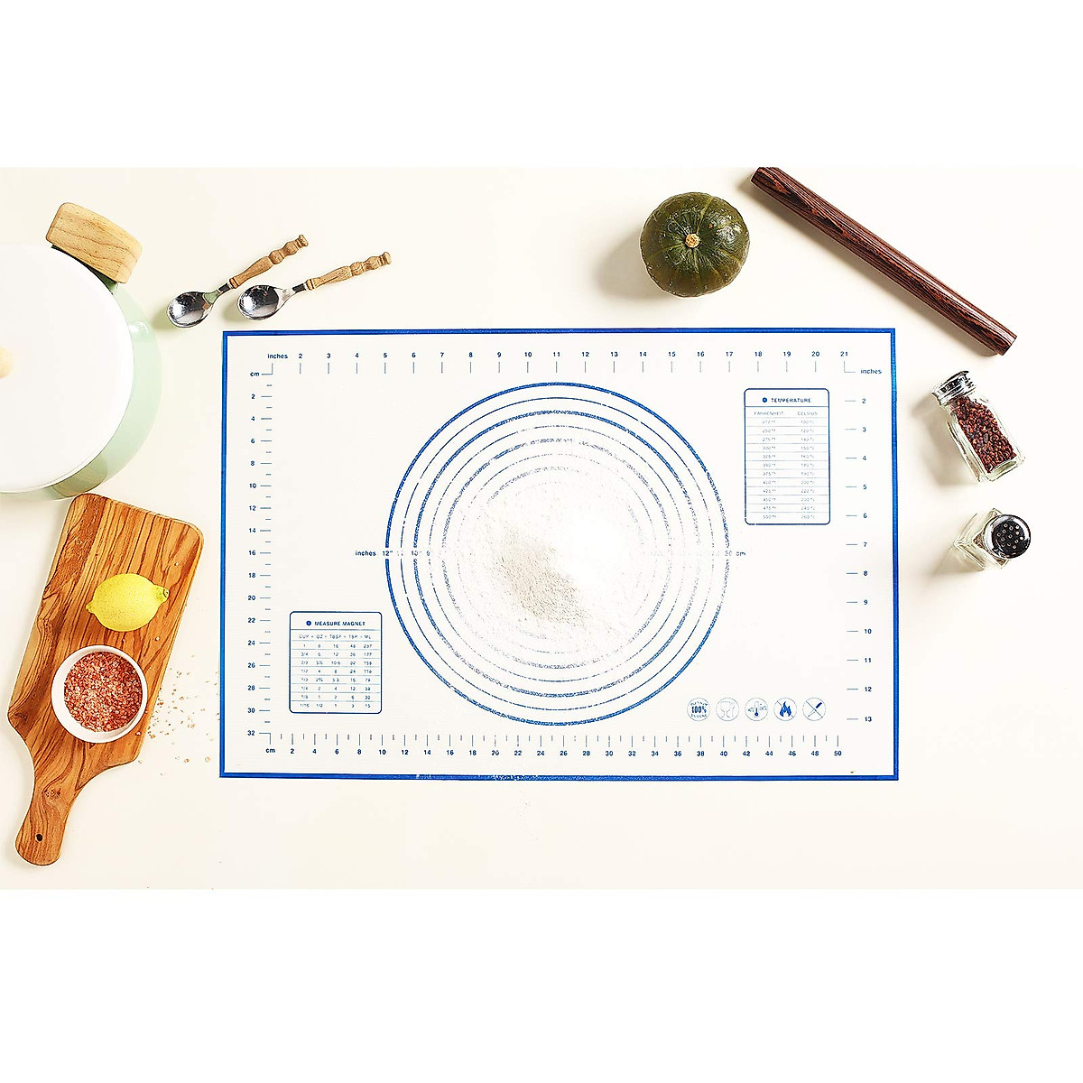 EasyOh Silicone Pastry Mat 100% Non-Slip with Measurement Counter Mat, Dough Rolling Mat, Pie Crust Mat 16 x 24 Inches Blue