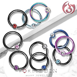 Forbidden Body Jewelry Rainbow IP Plated Jeweled Captive Bead Hoop Ring Surgical Steel CBR 14G 1/2 Inch