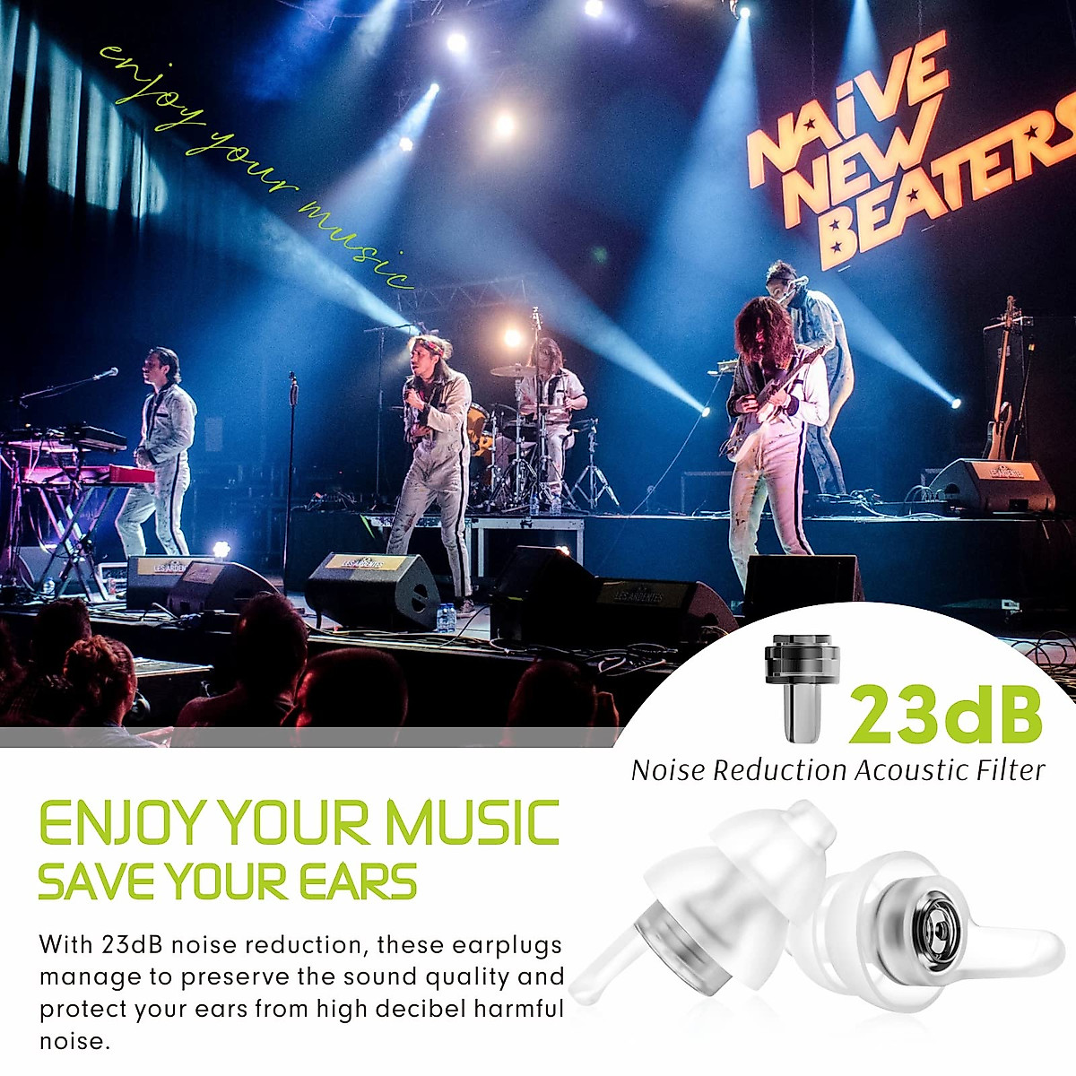 2 Pairs Concert Ear Plugs, Hearprotek Reusable High Fidelity Noise Reduction Music Ear Plugs for Ear Protection-Soft Hearing Protection Earplugs for Concerts, Musicians, Events (Petite Size)