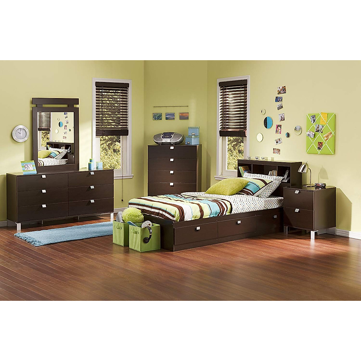 South Shore Twin Storage Bed and Bookcase Headboard, Chocolate