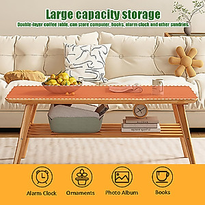 Coffee Table Bamboo,Rectangular Coffee Table with Storage Open Shelf,2-Tier Coffee Table,mid-Century Center Table,Modern Wood End Table Side Table for Living Room Sitting Room Furniture