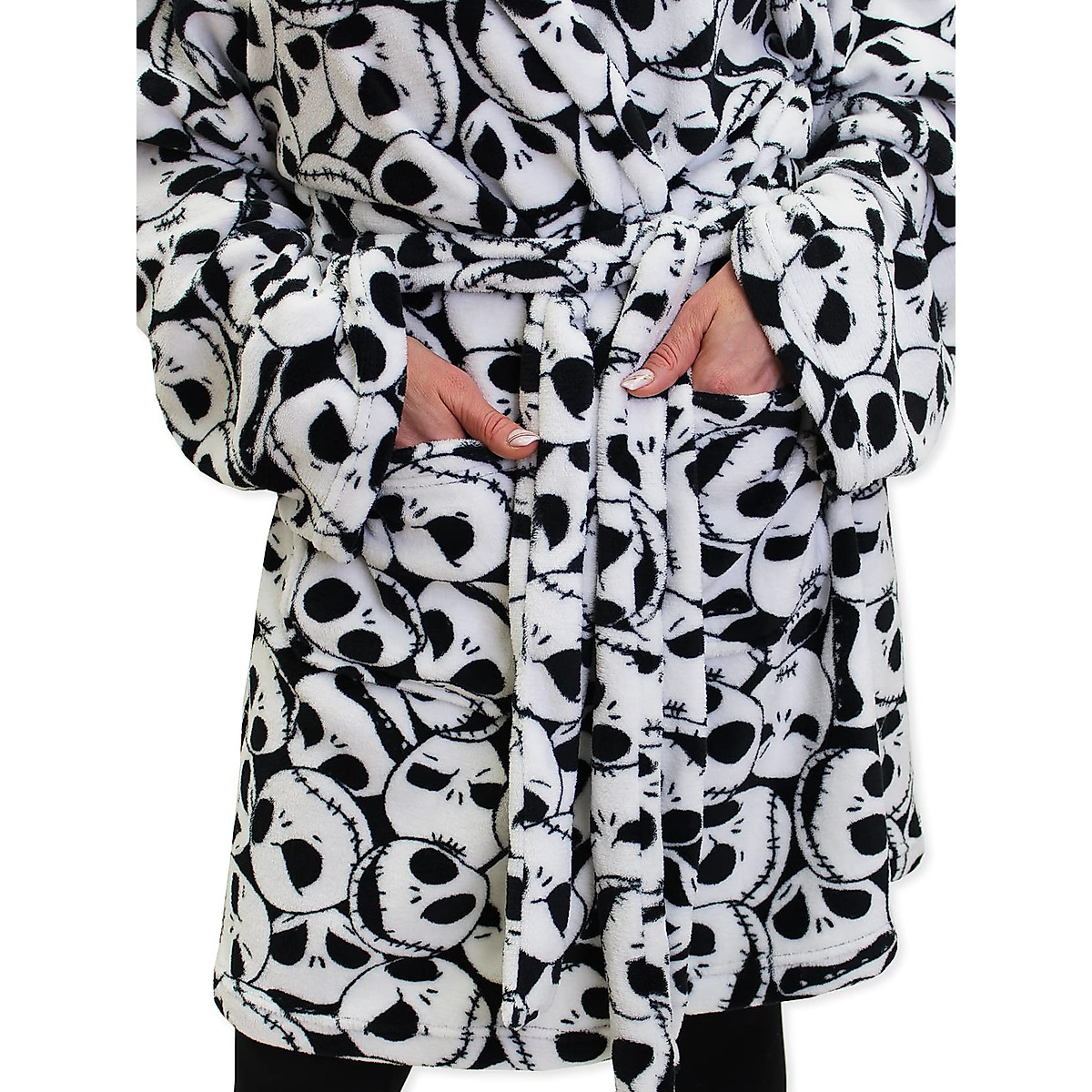 The Nightmare Before Christmas Jack Skellington Adult Plush Hooded Fleece Robe (Small/Medium, White)