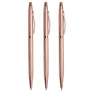 LONGKEY 3 Pack Slim Metallic Retractable Ballpoint Pens Black Ink, Nice Gift for Business Office Students Teachers Wedding Christmas (Rose Gold)