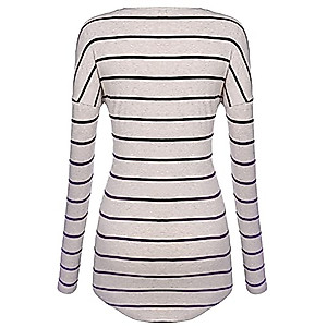 POGTMM Womens Casual Long Sleeve Shirts Blouse Fall Long Tops Loose Fit (Small,Gray Khaki)