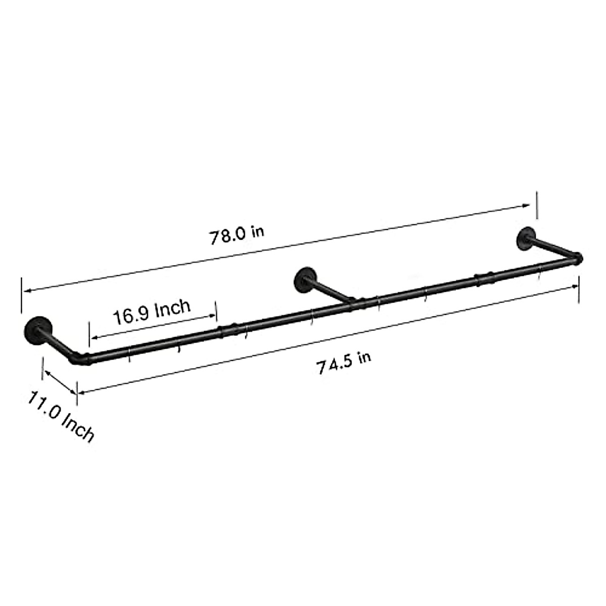 SERENITA 74.5" Super Long Industrial Pipe Clothing Rack 73 inch, Hanging Rod for Closet, Wall Mounted Multi Purpose (73 inch 1 Pack)