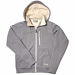 RTIC Mens Water-Repellent Zip Up Hoodie, Long Sleeve Hooded Zip Sweatshirt Jacket Water Resistant Outdoor Clothing, Granite, XL