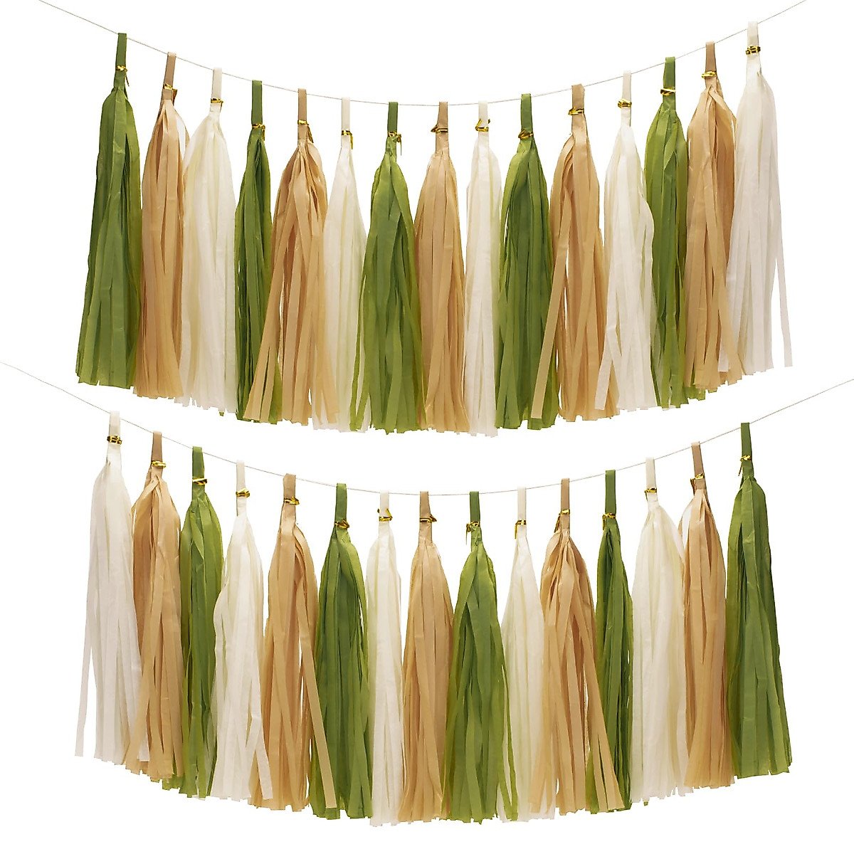jijAcraft 15Pcs Tissue Paper Tassel Garland Sage Green, DIY Party Tassel Banner for Greenery Safari Jungle Woodland Baby Shower Camp Bachelorette Bridal Shower Birthday Nursery Classroom Decor