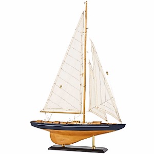 Deco 79 Wood Sail Boat Sculpture with Lifelike Rigging, 17" x 4" x 21", Beige