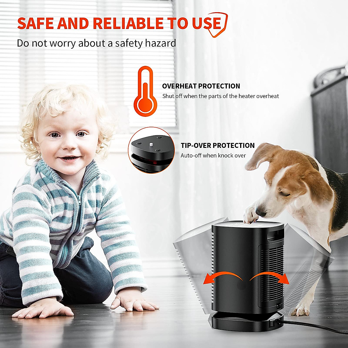 SmartDevil Space Heater, 70° Oscillating Portable Electric Heater, 1500W/800W PTC Ceramic Small Space Heater with 3 Modes, Mini Heater for Office, Desk, Bedroom, Indoor (Black)