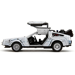 DMC Delorean Time Machine Brushed Metal (Frost Version) Back to The Future (1985) Movie Hollywood Rides Series 1/32 Diecast Model Car by Jada 34785