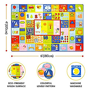 AROGAN Kids Carpet Playmat Rug with Numbers, Shapes, Animals Pattern, Children Learn and Educational Rugs, Non Slip Play Rug for Nursery Bedroom Play Room, 4x6 Feet