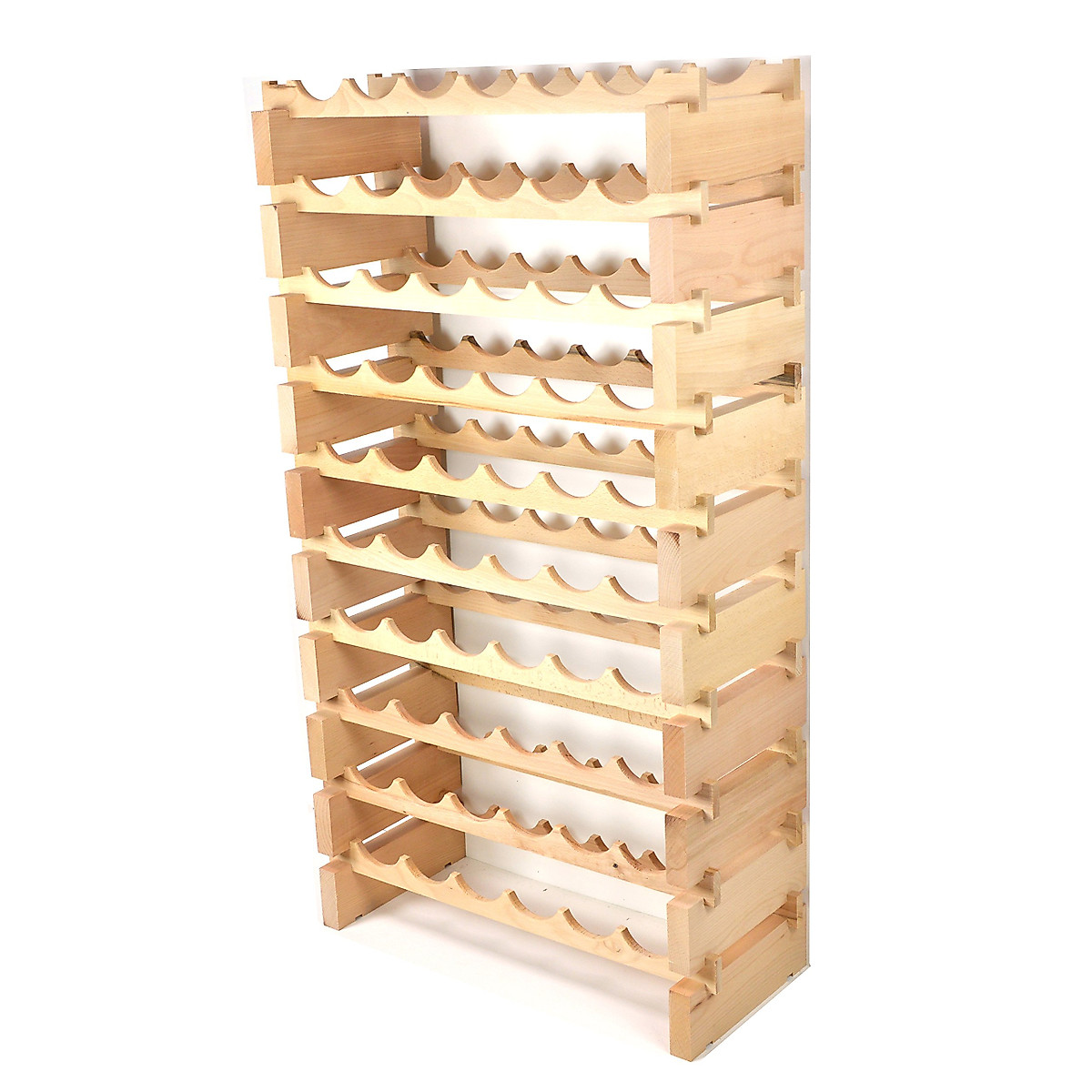 sfDisplay.com,LLC. Modular Wine Rack Pine Wood 24-72 Bottle Capacity Storage 6 Bottles Across up to 12 Rows Stackable Newest Improved Model (60 Bottles - 10 Rows)