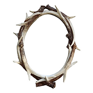 Ebros 27" High Western Rustic Hunters Stag Deer Antlers Rack Oval Wall Mirror Decor Plaque Vintage Decorative Antler Racks Hanging Mirrors As Centerpiece Sculpture Plaque Beauty Vanity Accent