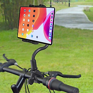 Cuxwill Tablet Holder Spin Bike Mount for 4-13" iPad Phone, 360° Gooseneck Stand for Treadmill Stationary Exercise Bicycle, Indoor Cycling Clamp for iPad Pro Air Mini, Galaxy Z Fold, Fire HD, iPhone