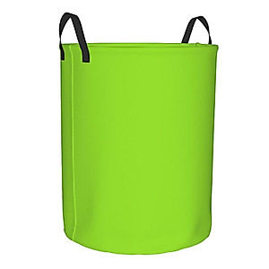 Green Yellow Lime Laundry Basket Waterproof Foldable Laundry Hamper with Durable Handle Circular Dirty Clothes Storage Basket for Living Room Bedroom Bathroom