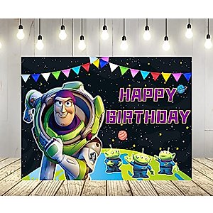 Outspace Backdrop for Birthday Party Supplies Buzz Lightyear Baby Shower Banner for Birthday Party Decoration 5x3ft