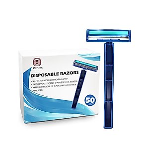 Disposable Razors for Men, 50 Count Men Razora for Shaving with Lubricating Strips, Twin Hypoallergenic Stainless-Steel Travel Razor for Men Sensitive Skin Blue