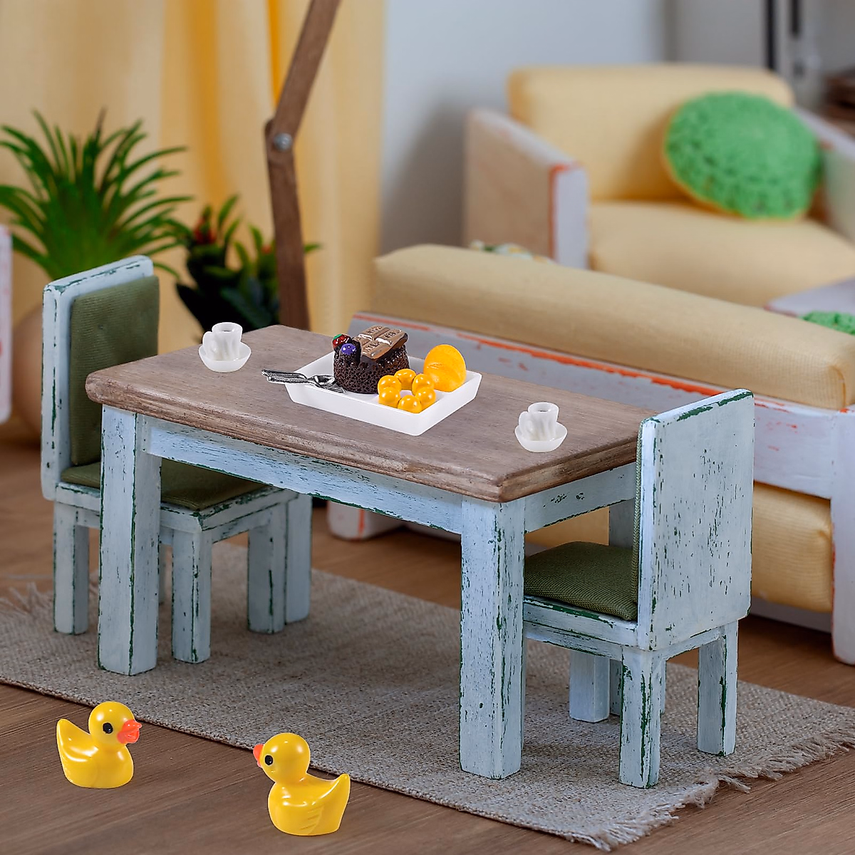 86 Pieces Miniature Bakery Case Cake Stand Display Cabinet with Food Set Mini Plastic Counter Dessert Donuts for 1:12 Doll House Store Scene Decoration Gift Dollhouse Bread Shop Model Playhouse